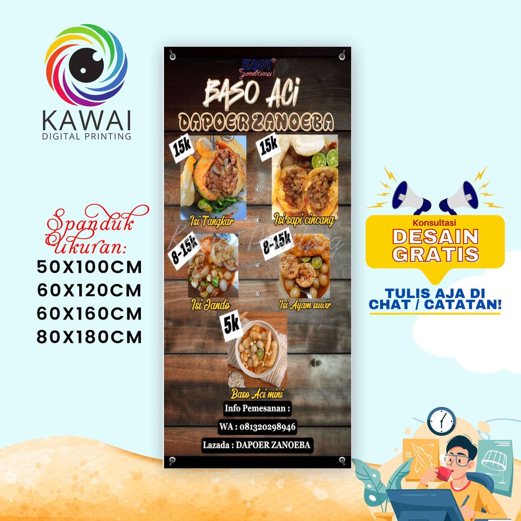 Jual Spanduk Banner MMT Desain Bakso Aci Aneka Isian Ukuran 60x160 ...