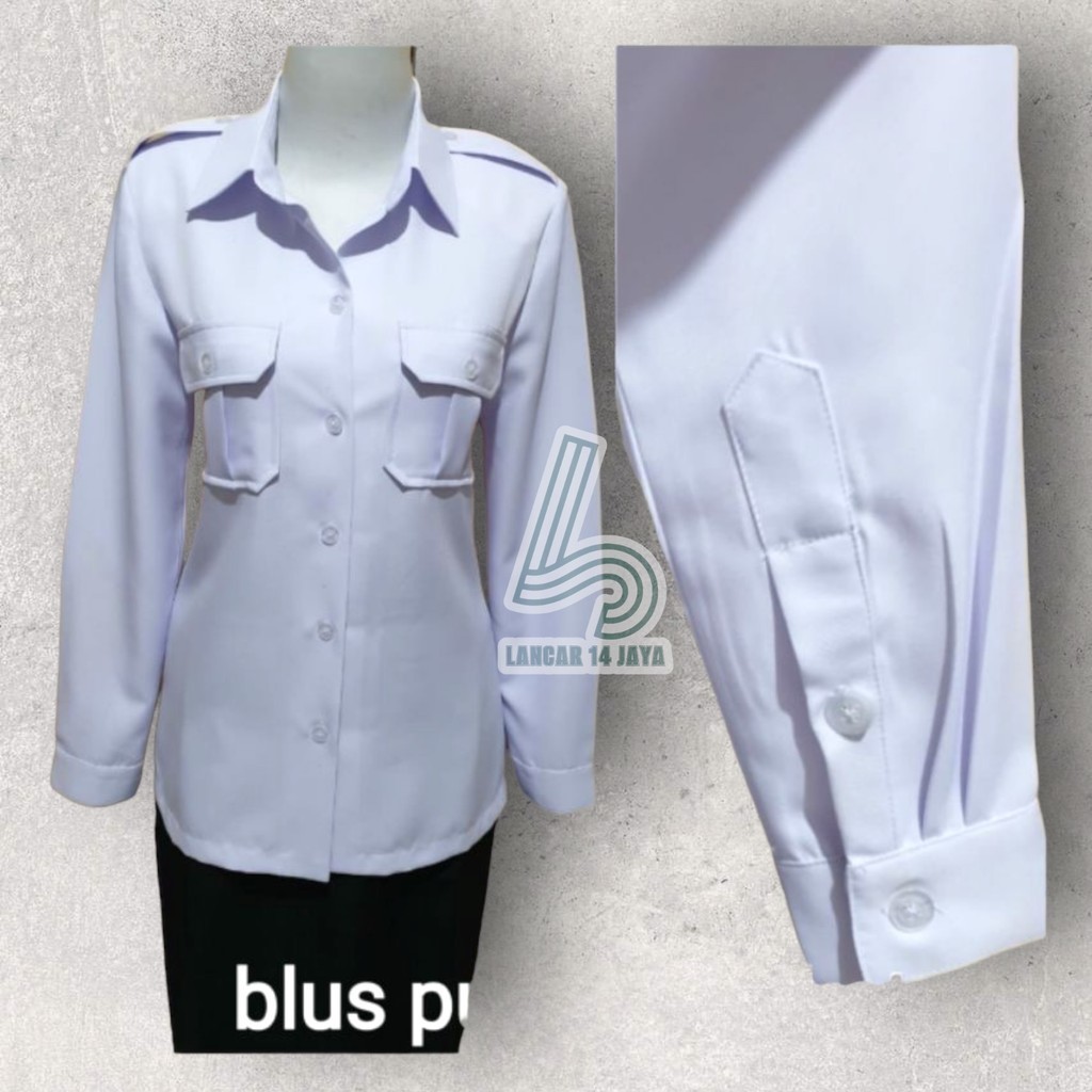 Jual BAHAN PREMIUM Baju Seragam Kemeja Putih PNS Wanita Panjang Blus ...