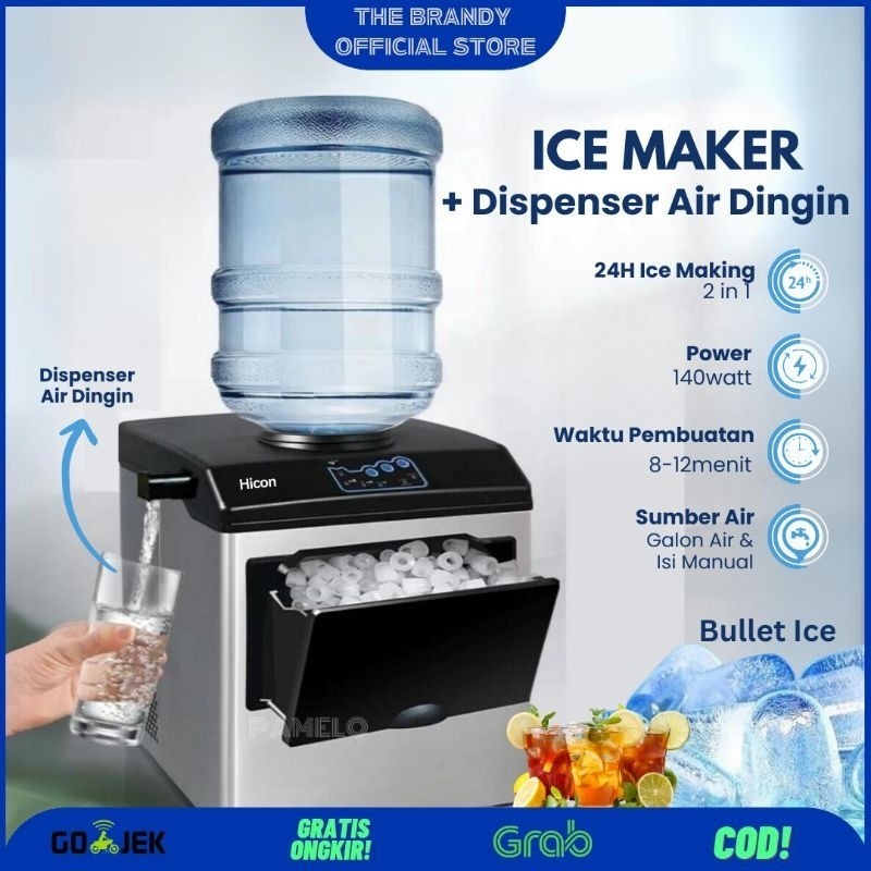 Jual Hicon Mesin Ice Maker 30kg/24Jam Mesin Pembuat Es Batu + Dispenser ...