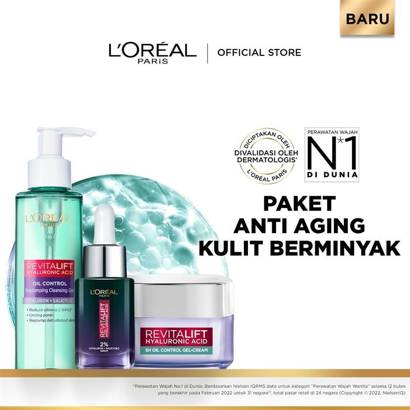 Jual L'Oreal Paris Revitalift Hyaluronic Acid Oil Control Starter Kit | Shopee Indonesia