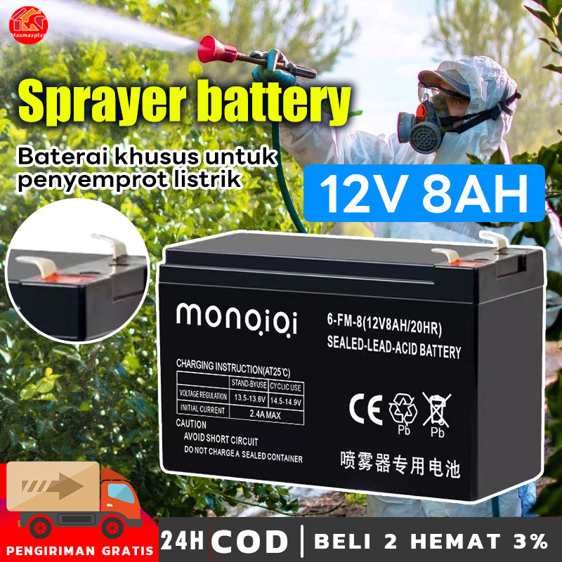 Jual Aki Kering Sprayer Elektrik 12V 8AH and Pengisi daya /Baterai Alat Semprot Hama/aki kering ...