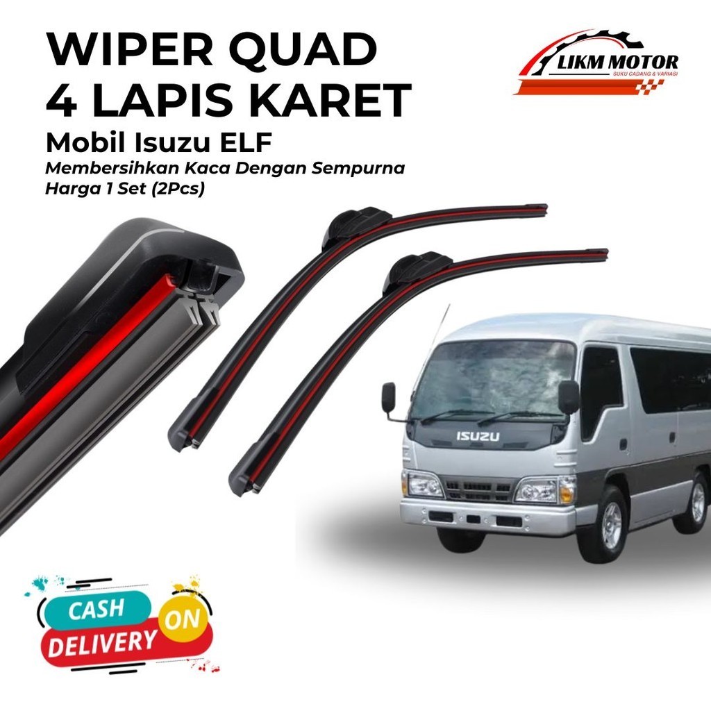 Jual Wiper Quad Isuzu ELF 4 Lapis Karet Blade 1 Set Kiri dan Kanan Sepasang Pembersih Kaca Depan ...
