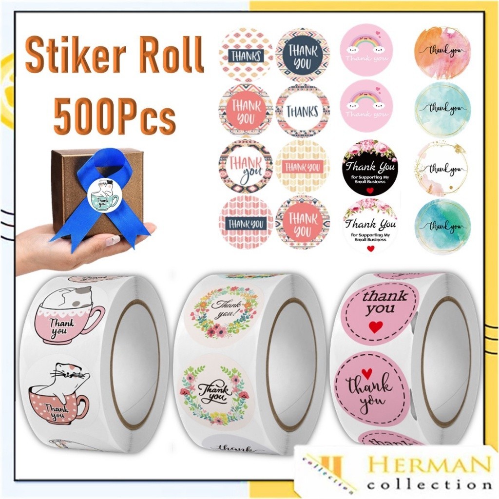 Jual STICKER THANK YOU ROLL ISI 500 PCS STIKER TERIMA KASIH WARNA MOTIF ...