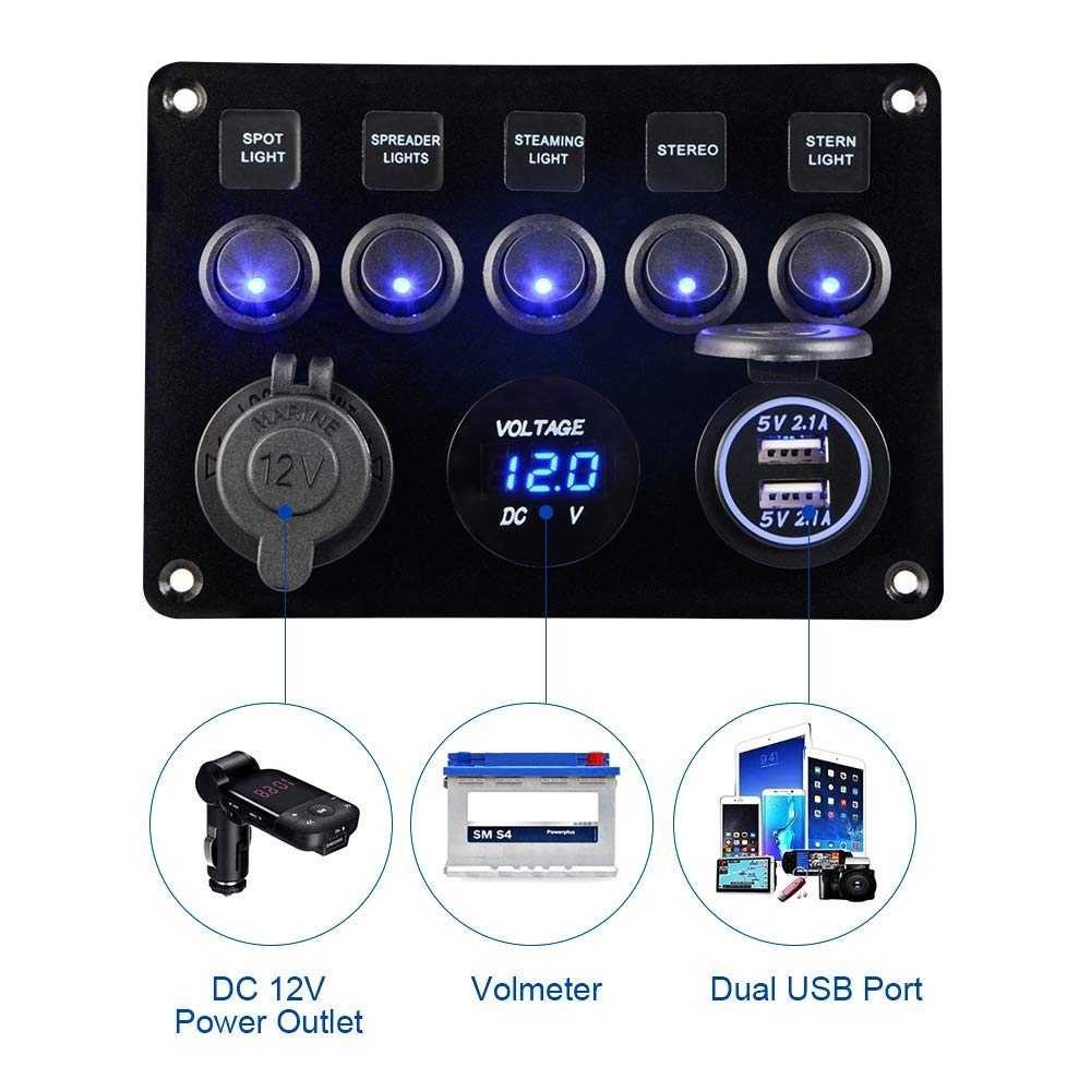 Jual Jawara ACCESTING Saklar Panel Mobil RV Yacht 5 Way USB Voltmeter ...