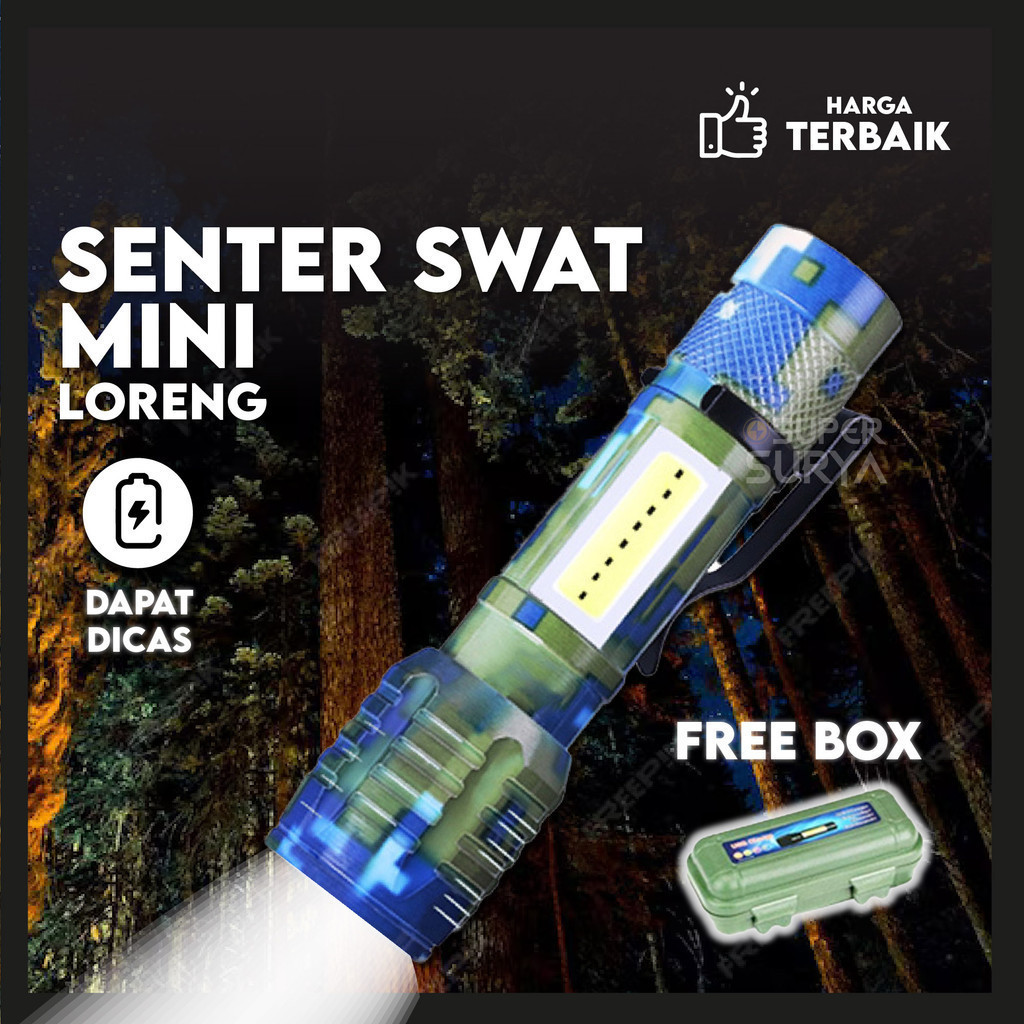 Jual Senter SWAT Mini Loreng 300 Lumens LED XPE+COB USB Cas Free Box ...