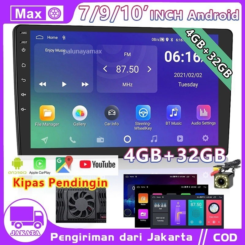 Jual 4GB+32GB/ 2GB+32GB 7/9/10 Inch Android 12 Radio Stereo Mobil 4+32GB ROM Bluetooth WiFi GPS ...