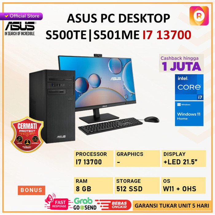 Jual Asus Pc Desktop S500TE i7 13700 8GB 512GB W11 + LED 21.5" C2223HE ...