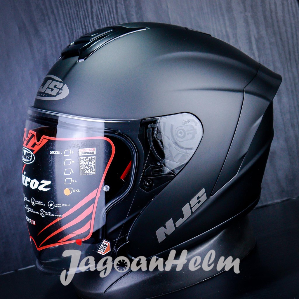 Jual HELM NJS KAIROZ V1 SOLID | | BLACK DOFF | DOUBLE VISOR | Shopee Indonesia