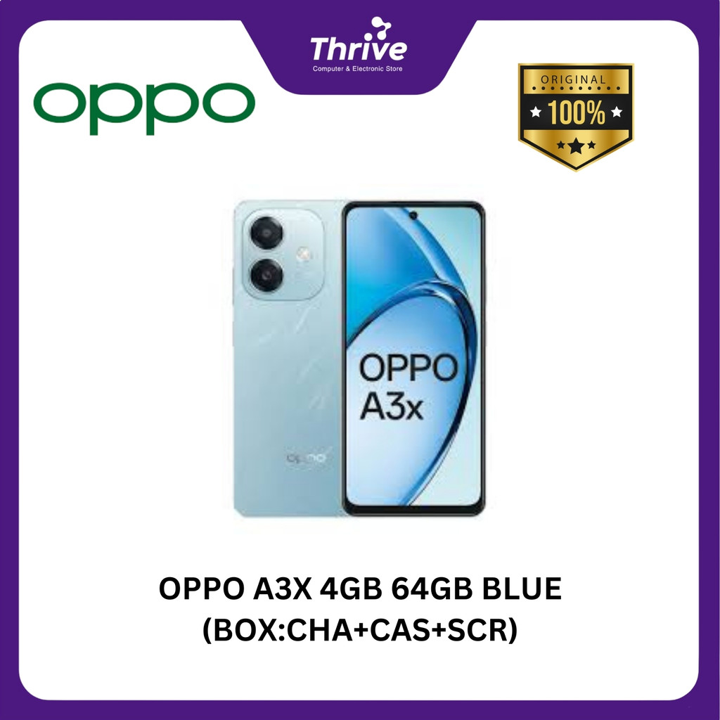 Jual OPPO A3X 4GB 64GB BLUE (BOX:CHA+CAS+SCR) | Shopee Indonesia