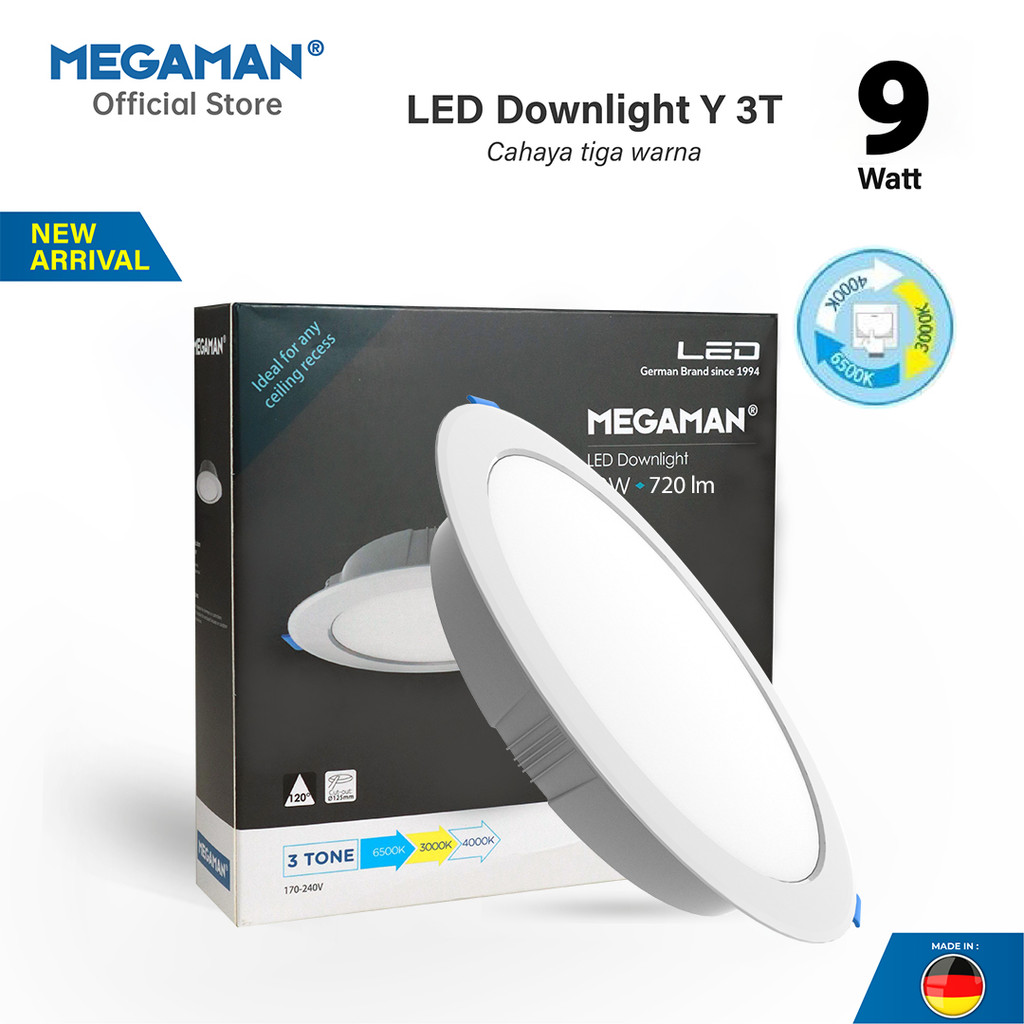 Jual Lampu Plafon LED Downlight New Arrival 3 Tone 9W MEGAMAN MQTL1119-Y 170-240V | Shopee Indonesia