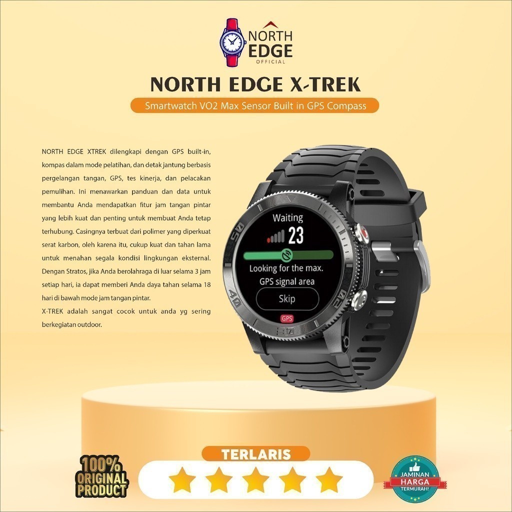 Jual NORTH EDGE X-TREK Smartwatch VO2 Max Sensor Built in GPS Compass ...