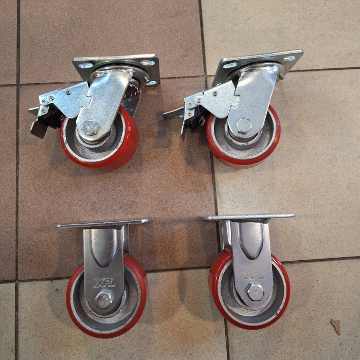 Jual Roda Troli Pu Merah Heavy Duty 4 Inch 1Set ( 2 Rem 2 Mati ...