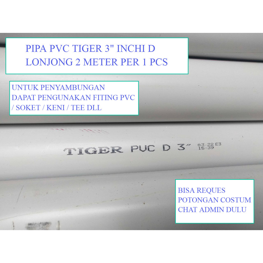 Jual Pipa PVC Tiger 3" Inch D per 2 Meter Pipa Paralon murah | Shopee ...