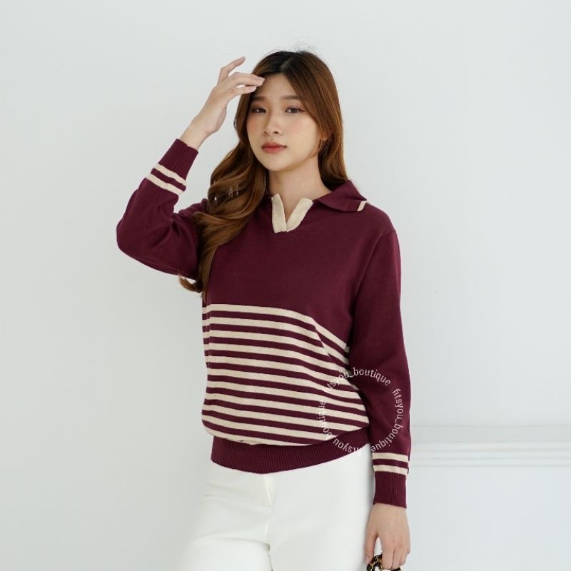 Jual Yeona Knit Tops Atasan rajut katun wanita tangan panjang halus adem tangan panjang hijab ...