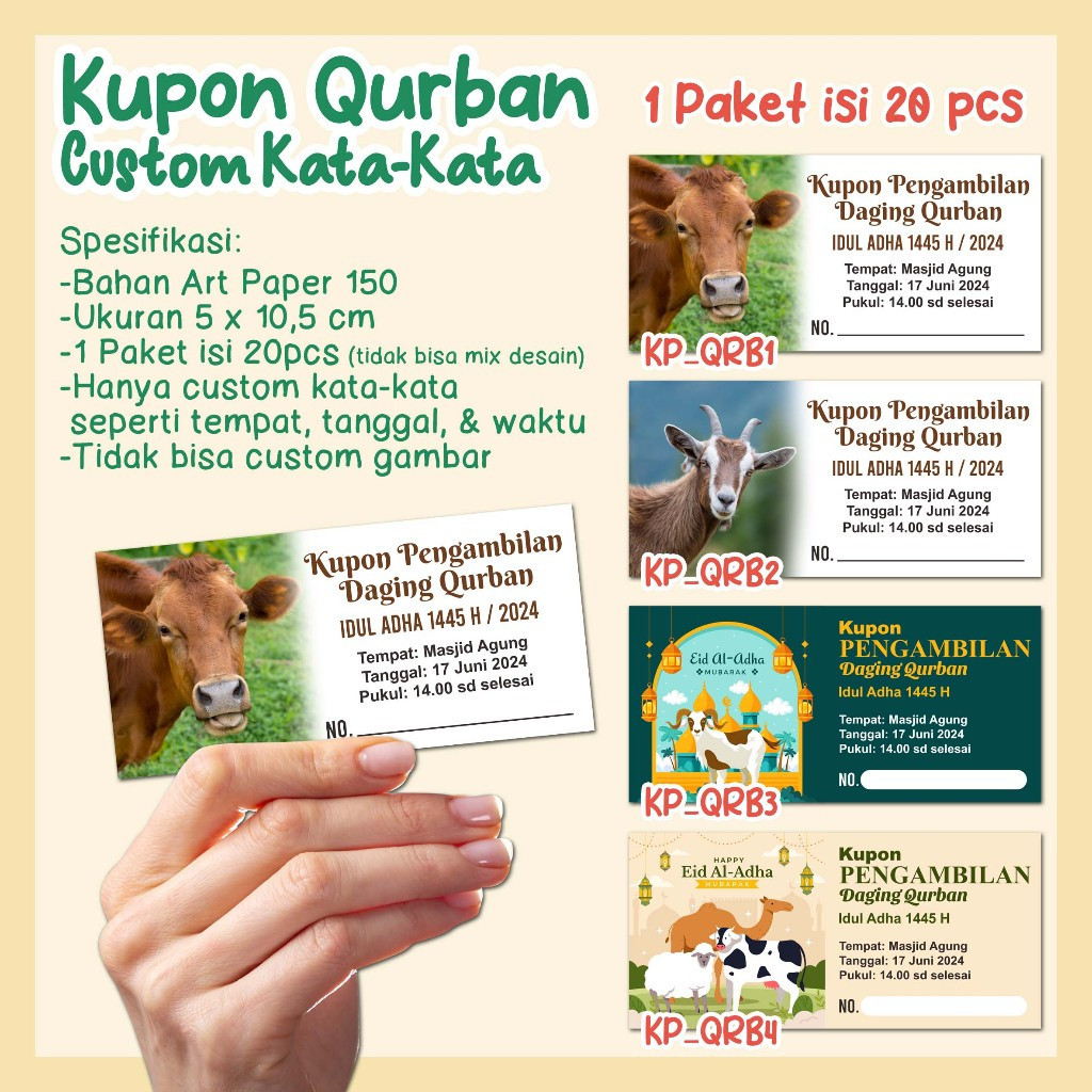 Jual [1 Paket isi 20pcs] Kupon Voucher Qurban Idul Adha / Pengambilan Daging Qurban / Kurban ...
