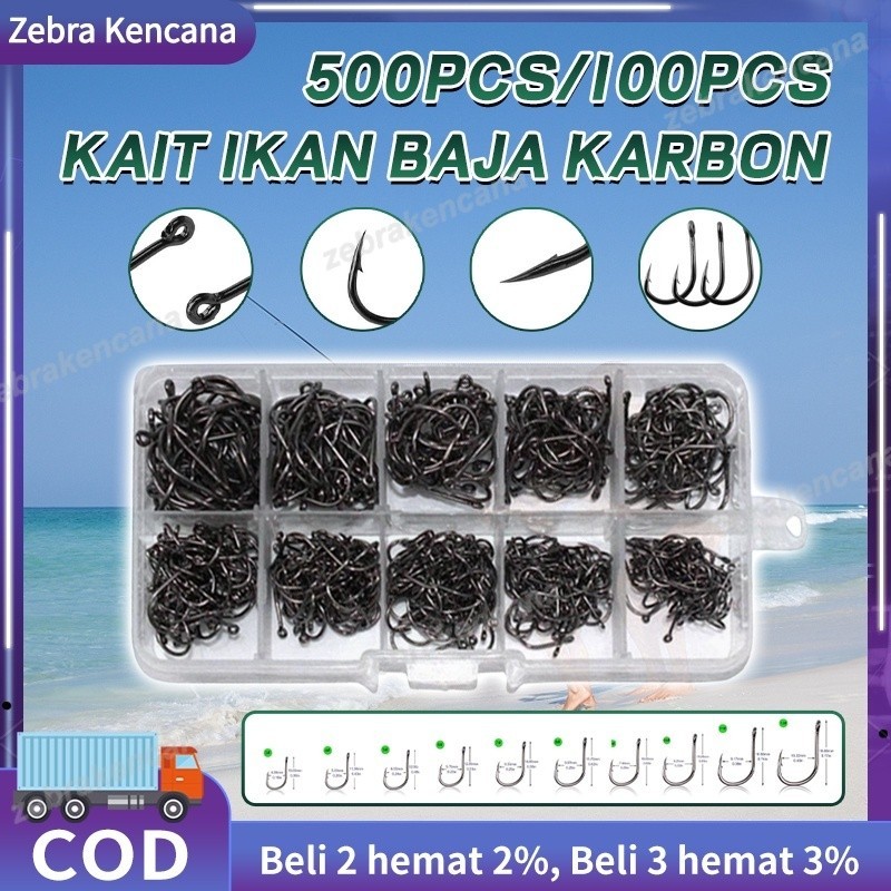 Jual 500/100pcs Kait Umpan Pancing Tajam Bahan Baja Karbon Kuat/Kait ...