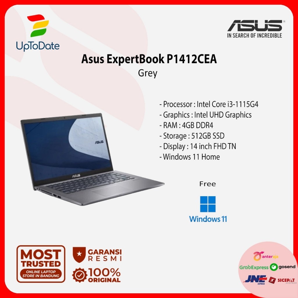 Jual Asus ExpertBook P1412CEA Core i3-1115G4 4GB 512GB 14" W11 | Shopee ...