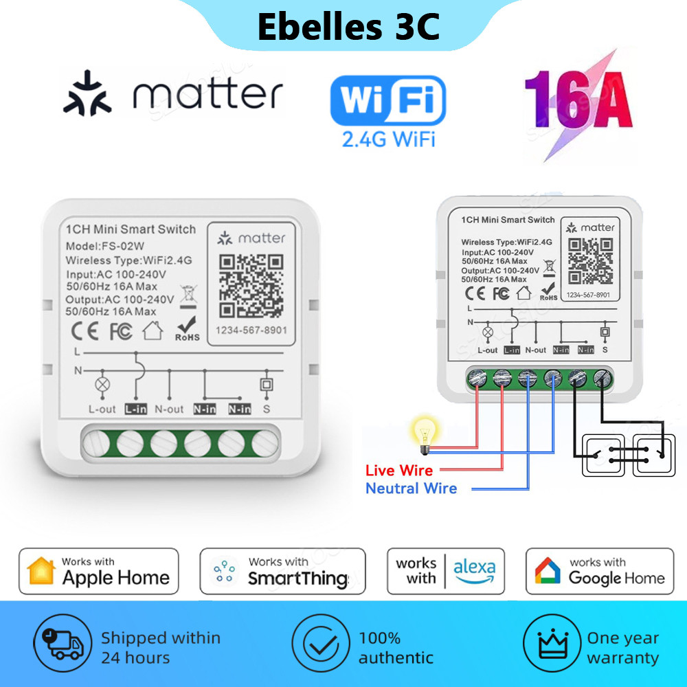 Jual Matter Wifi Switch 16A Smart Home Automation Smart Switch Relay ...