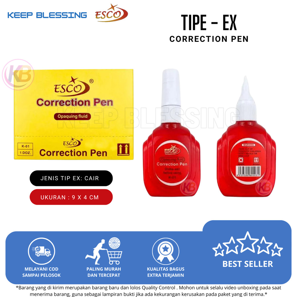 Jual 1 LUSIN [12 PCS] - TIPE EX - TIPEX - CORRECTION PEN - FLUID PEN ESCO | Shopee Indonesia