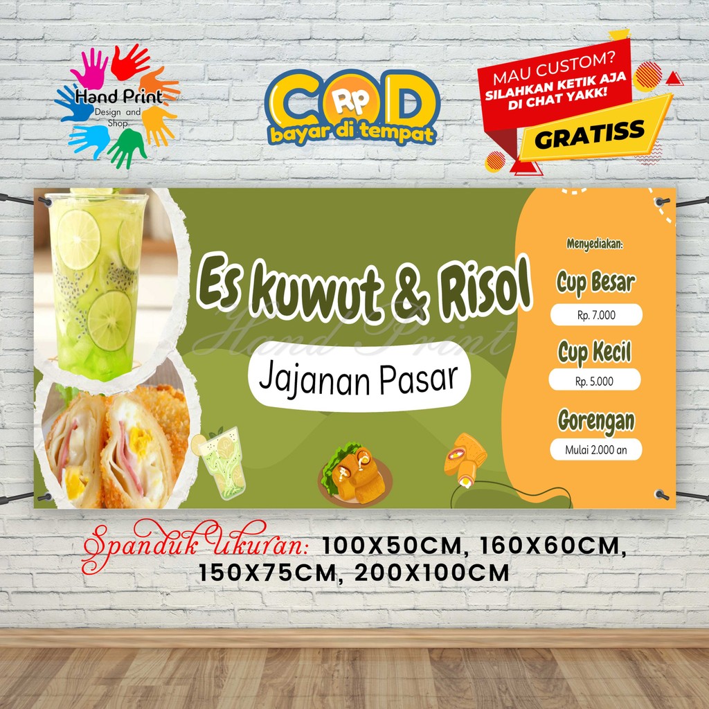 Jual Cetak Spanduk Banner Es Kuwut & Risol MMT Spanduk Custom 200x100 ...