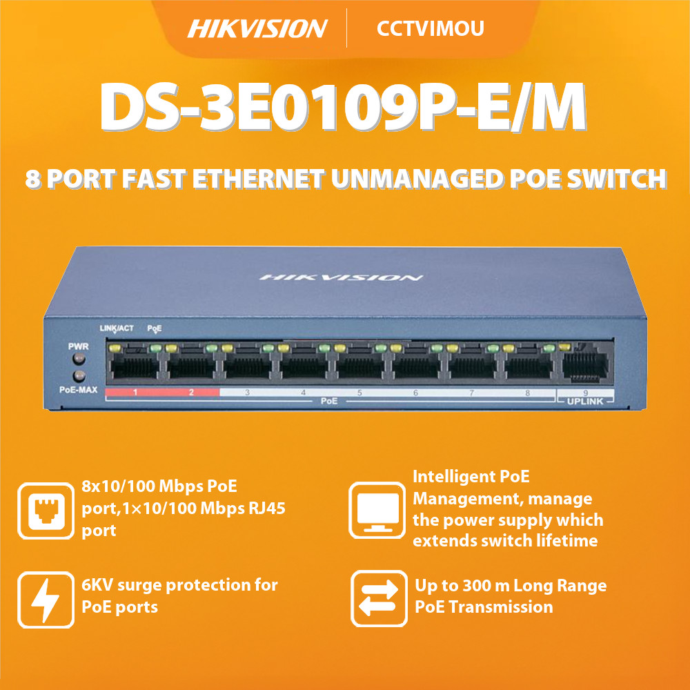 Jual HIKVISION DS-3E0109P-E/M 8 PORT FAST ETHERNET UNMANAGED POE SWITCH ...