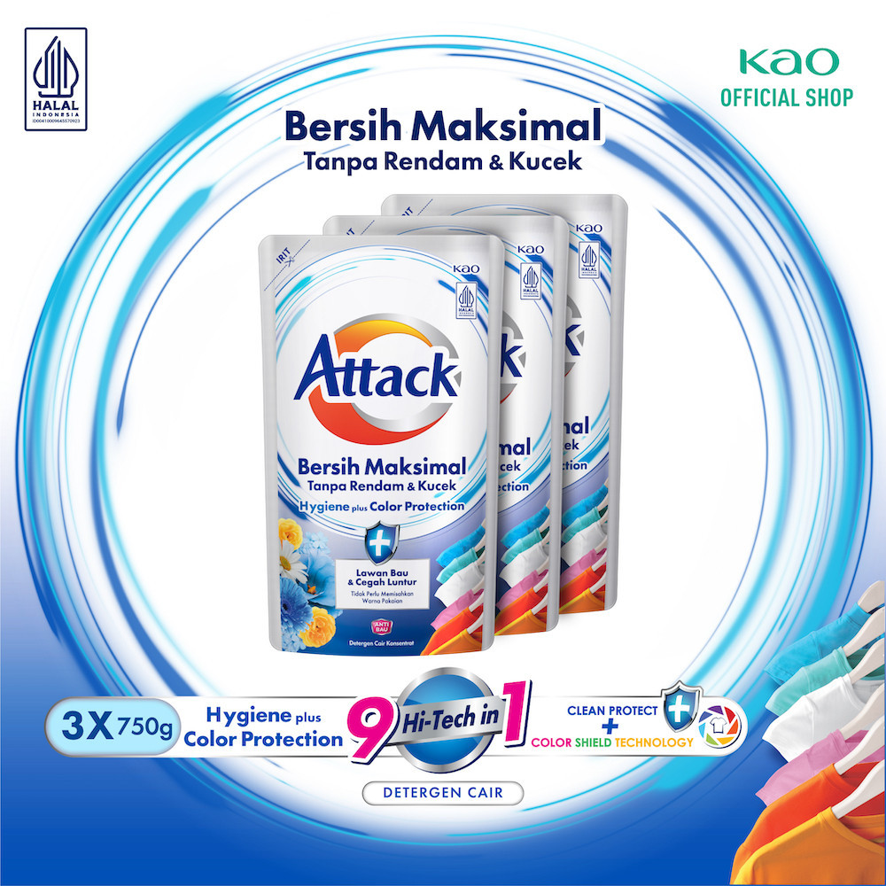 Jual Attack Hygiene Plus Deterjen Cair Semua Mesin Cuci 750 mL Triple ...