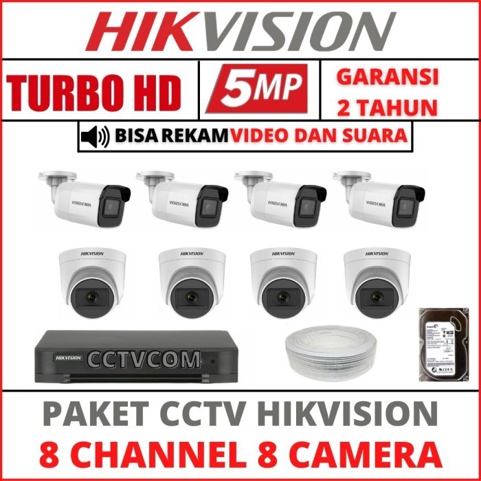 Jual PAKET CCTV HIKVISION 5MP 8 CHANNEL 8 CAMERA TURBO HD KAMERA CCTV | Shopee Indonesia