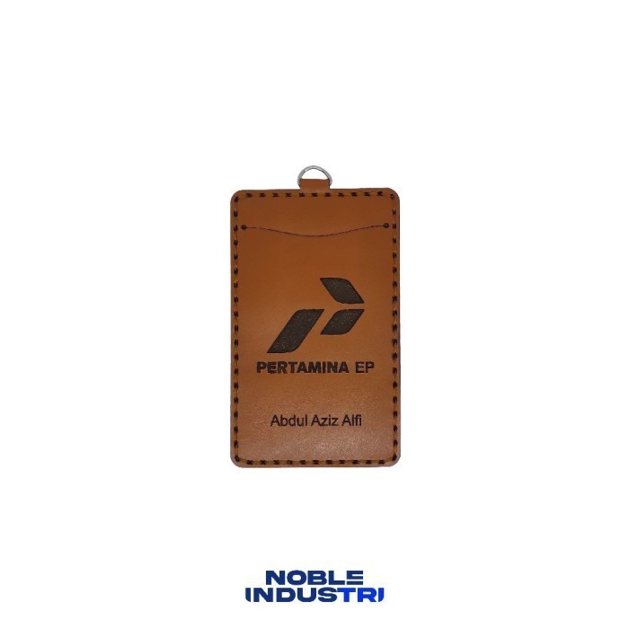 Jual Id Card Holder Name Tag Kulit Asli Free Custom - Tanned, Polos ...