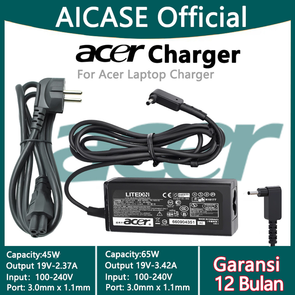 Jual AICASC-100% Original Acer Adaptor Laptop Charger ORI 45W/65W/19V-2.37A/3.42A/DC 3.0*1.1mm ...