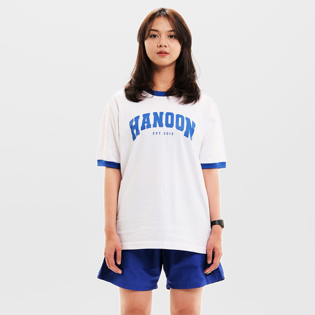 Jual Hanoon Industries – T-Shirt Kaos Ringer Tees White Blue Hue ...