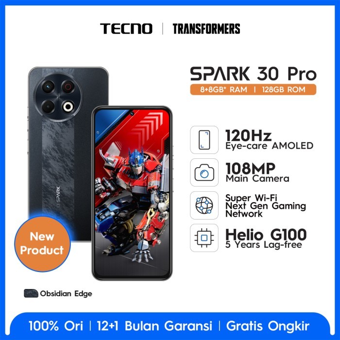 Jual TECNO SPARK 30 Pro - 8+8GB*+128GB, 120Hz Eye Care AMOLED Display, 108MP Main Camera, Super ...