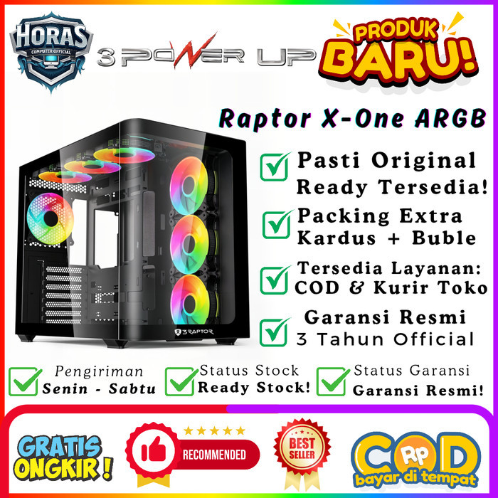 Jual 3 Power UP RAPTOR X-One USB 3.0 ARGB Micro ATX Black | Shopee ...