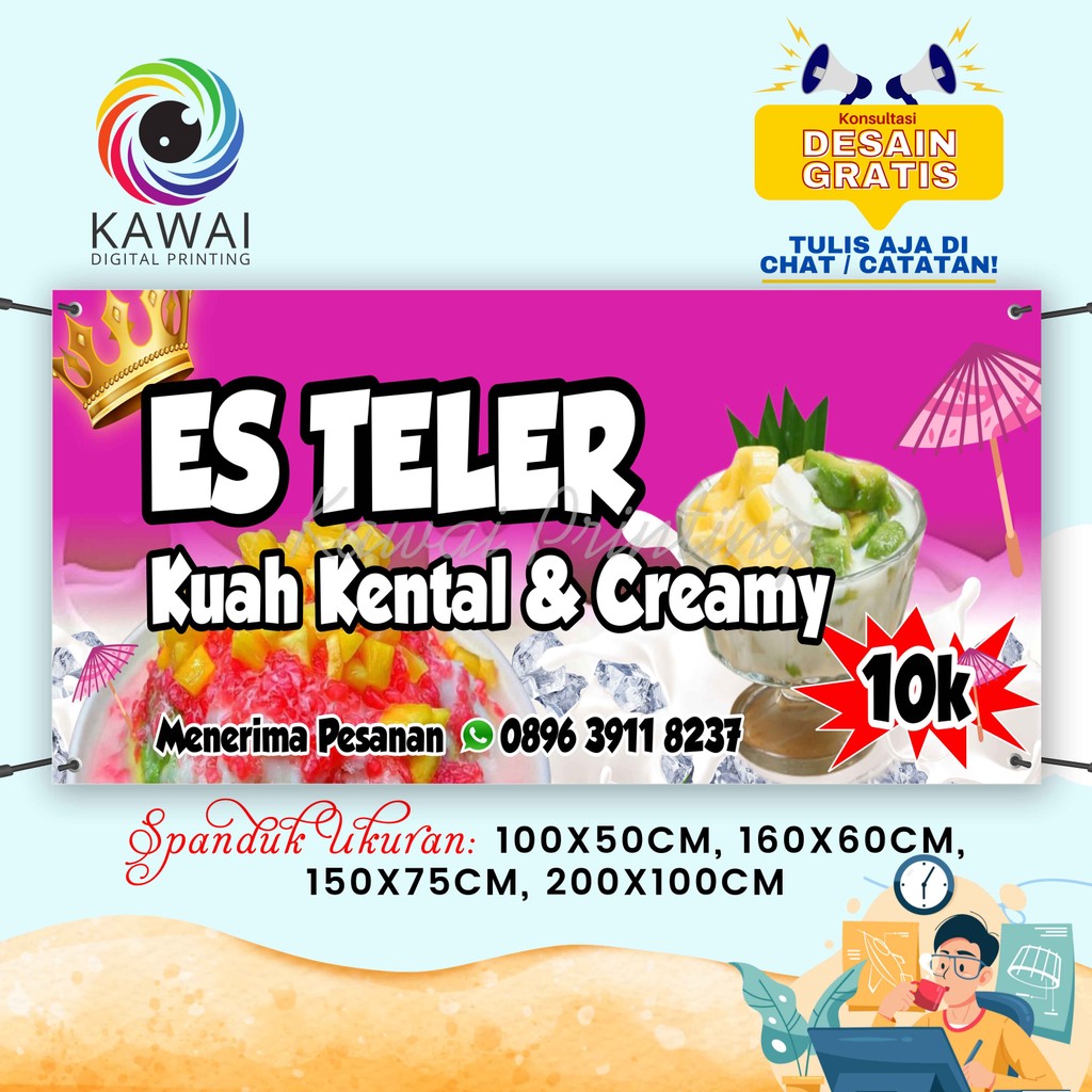 Jual Spanduk Banner MMT Es Teler Kua Kental Pink Rekuest 200x100 Cm ...