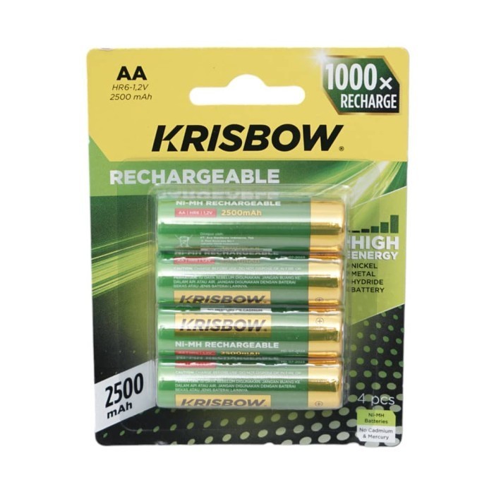 Jual Krisbow Set 4 Pcs Baterai Rechargeable Aa 2500 Mah Hr6-10540714 ...