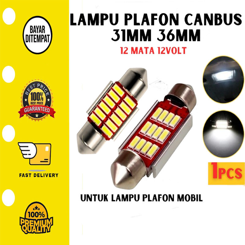 Jual Lampu Plafon LED CANBUS Mobil Kabin 12 Mata Titik Festoon 36 mm ...