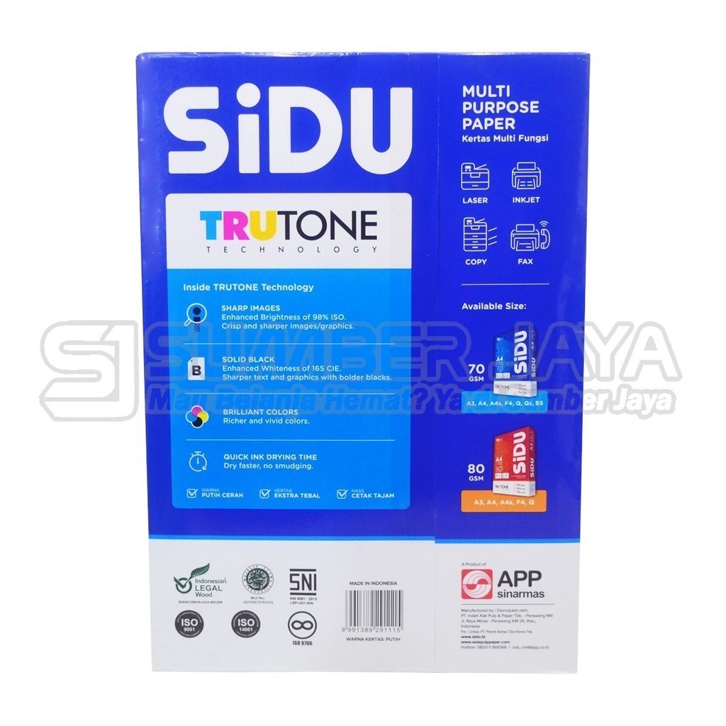 Jual Kertas Print Hvs Sidu A3 A4 F4 70 Gsm F4 60 Gsm F4 A4 80 Gsm ...