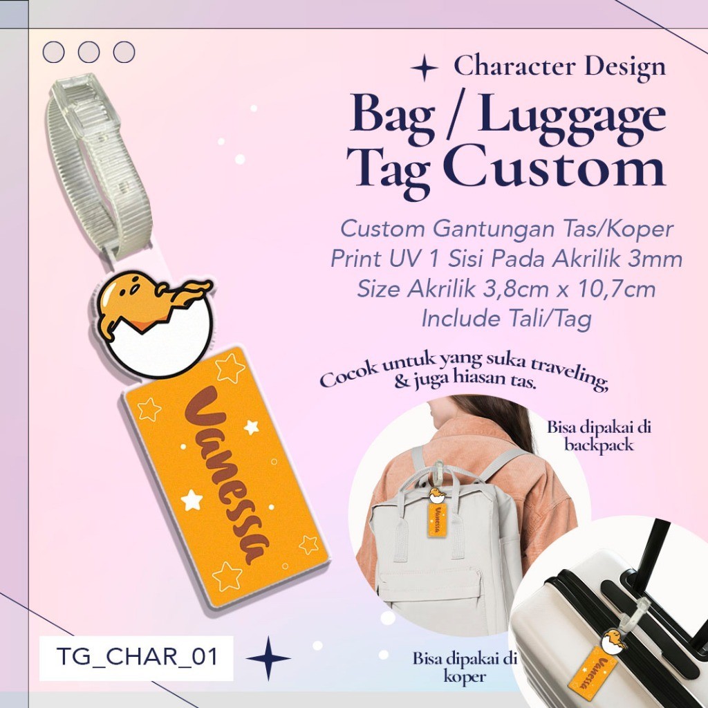 Jual Custom Bag / Luggage Tag Custom Desain Karakter / Bisa Ubah Nama ...