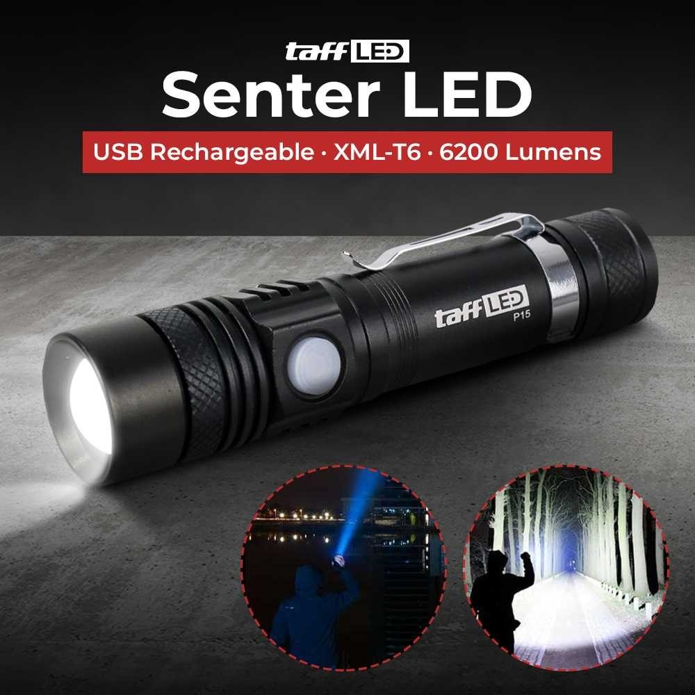 Jual TaffLED Senter LED USB Rechargeable XML-T6 6200 Lumens 10W - P15 ...