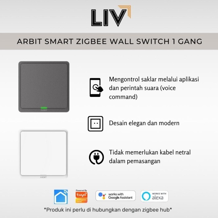 Jual ARBIT ZigBee Wall Switch 1 Gang Tanpa Kabel Netral (Saklar Lampu) | Shopee Indonesia