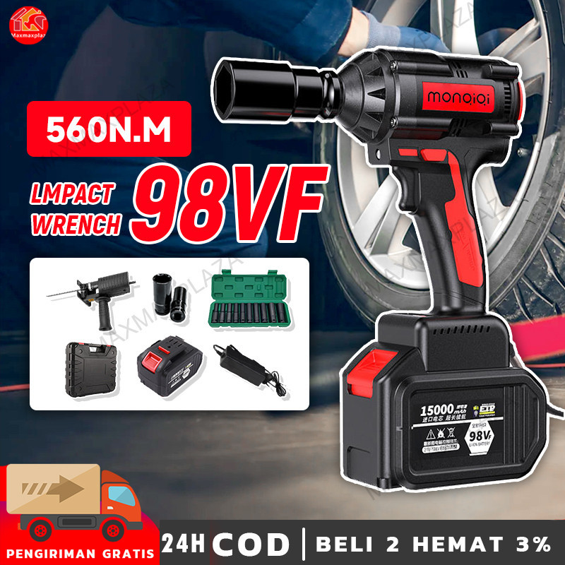 Jual Cordless Impact Wrench 98V 560N.M Brushless Bor Obeng Kunci 98 Volt Impact Wrench Baterai ...