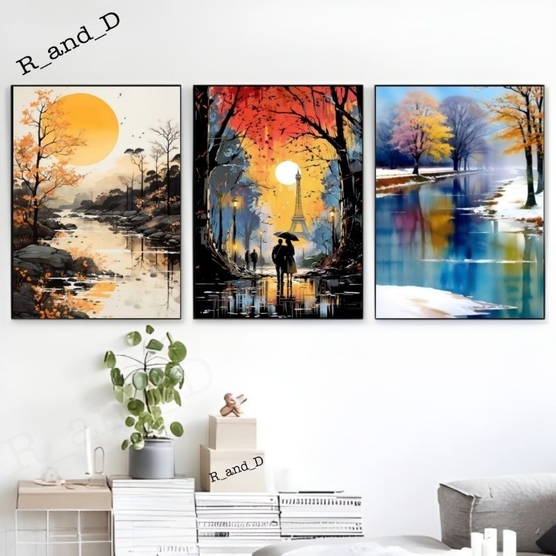 Jual Hiasan Dinding Abstract Ukuran 47x31 Bingkai Kayu Dekorasi