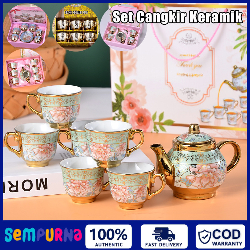 Jual Set cangkir dan piring keramik Eropa/Cangkir Keramik Set 6 in 1 ...