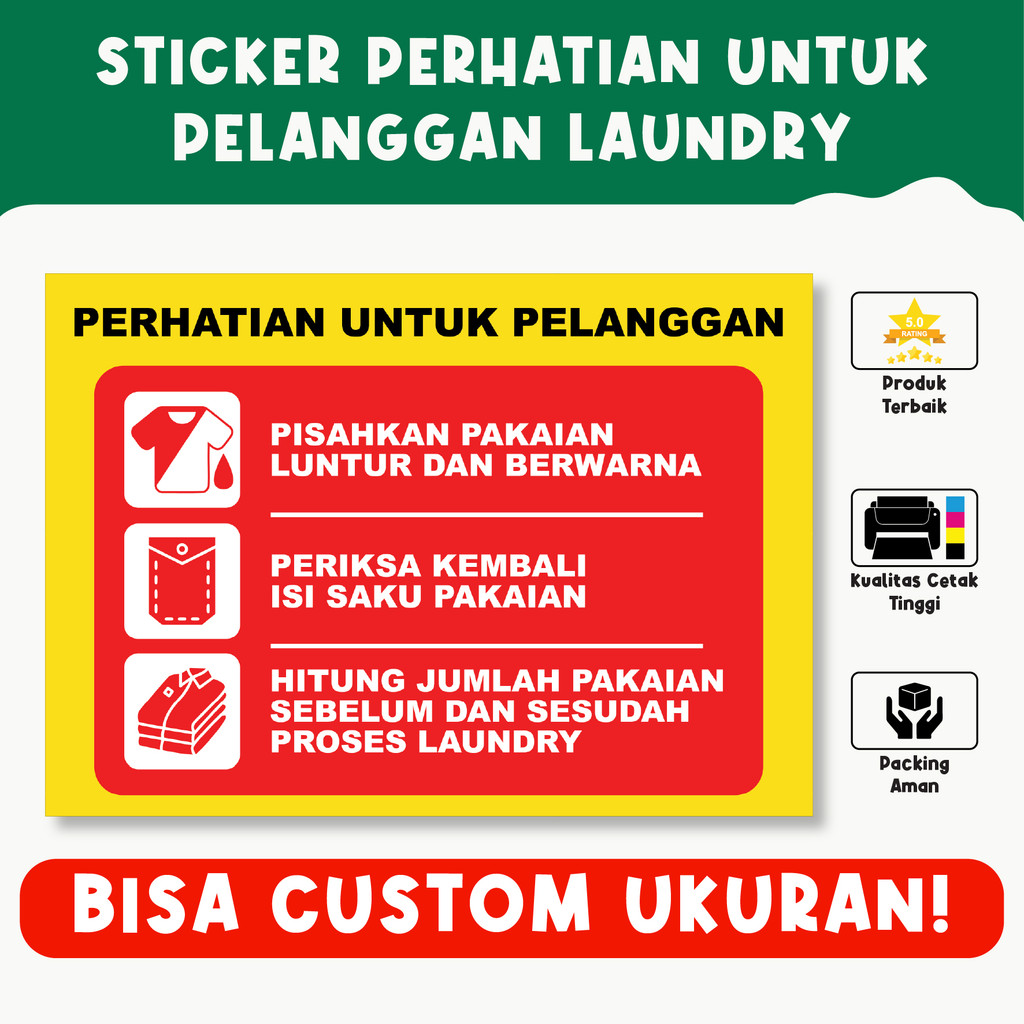 Jual Sticker Perhatian untuk Pelanggan Laundry – Tahan Air, Vinyl ...
