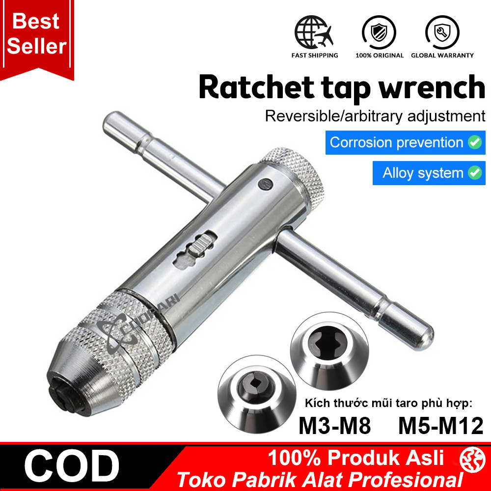 Jual HAND TAP T STANG GAGANG RATCHET ADJUSTABLE TAP WRENCH M3 -M12 PEMBUAT DRAT | Shopee Indonesia