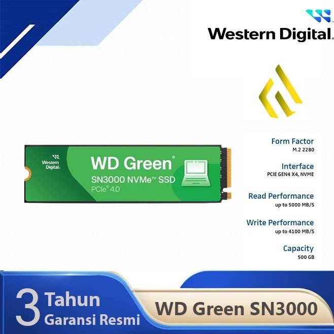 Jual SSD WD Green SN3000 500GB - SSD M.2 NVME PCIE Gen 4 | Shopee Indonesia