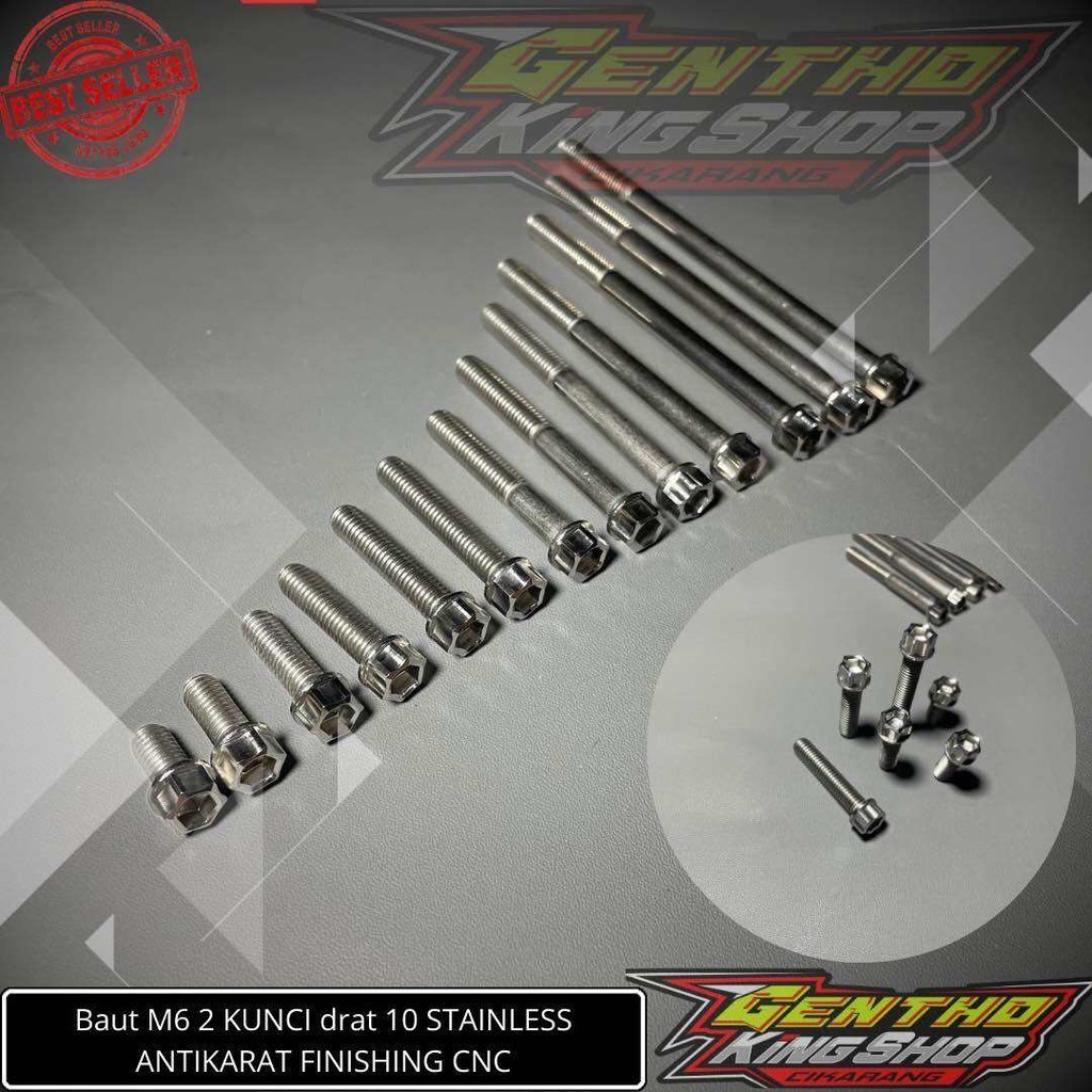 Jual Baut probolt drat 10 M6 2 Kunci Stainless CNC tipe HEX NON | Shopee Indonesia