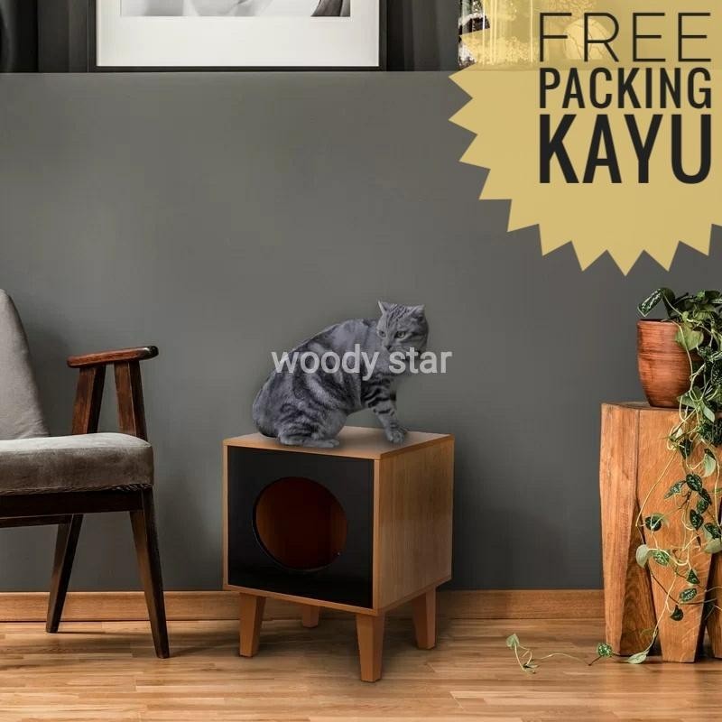 Jual RK01 Rumah kucing anjing minimalis kotak box kayu cat dog house ...