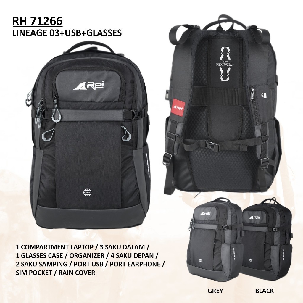 Jual Tas Ransel Laptop Lineage 03 + USB + GLASS Tas Kerja Arei ...