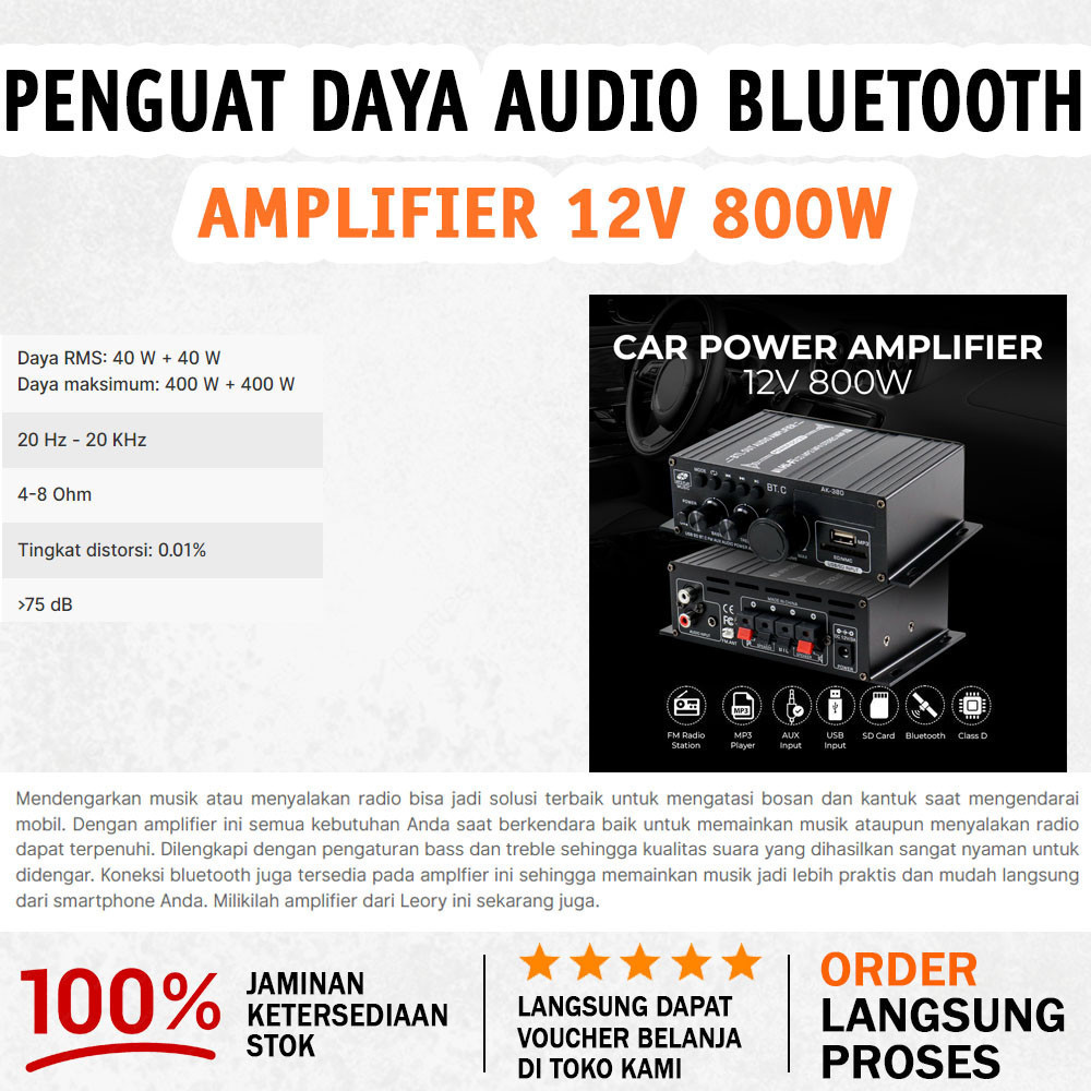Jual Penguat Daya Audio Bluetooth Car Power Amplifier 12V 800W - Warna { Black } | Shopee Indonesia