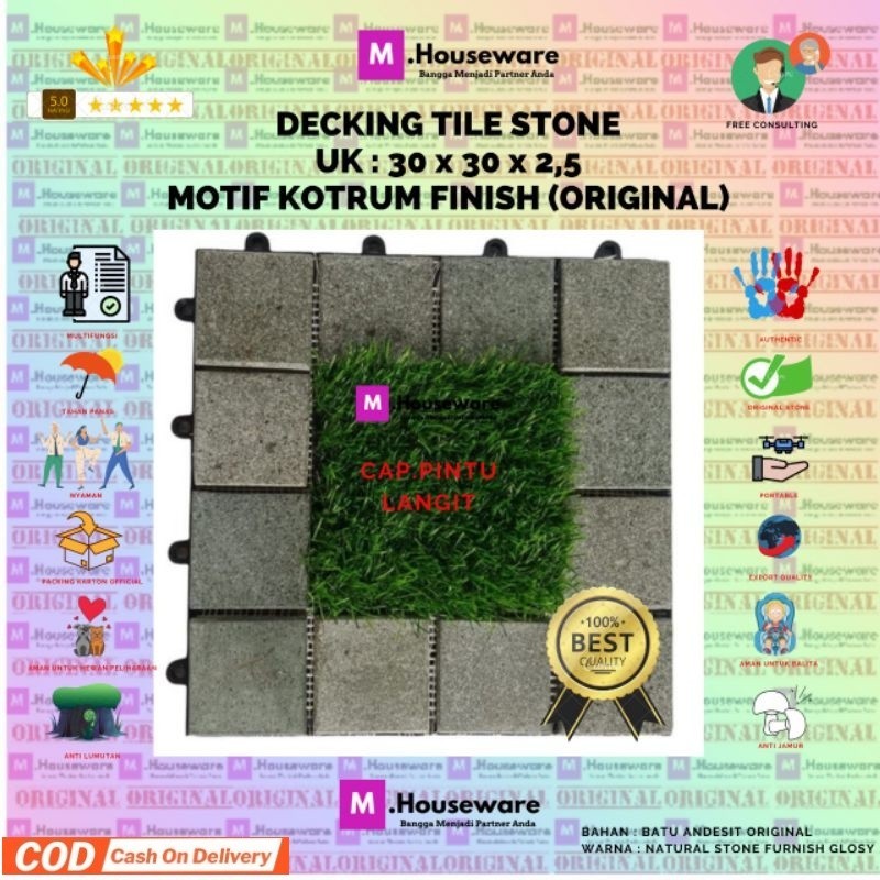 Jual Lantai Batu Andesit Motif KOTRUM BATU Kotak Mix Rumput / decking ...